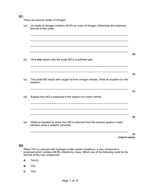 Empirical Formula Exam Style Questions Pdf