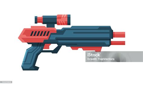 미래 우주 총 블래스터 빨간색과 검은 색 환상적인 권총 외계인의 레이건 유치한 권총 벡터 일러스트 군사에 대한 스톡 벡터 아트 및 기타 이미지 Istock