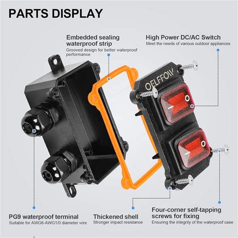 Waterproof On Off Toggle Switch Double Switch Outlet With Red Light Rocker Button Inline Cord