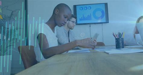 Animation Of Graphs Moving Over Diverse Colleagues Analyzing Sales