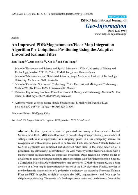 Pdf An Improved Pdrmagnetometerfloor Map Integration Algorithm For Ubiquitous Positioning