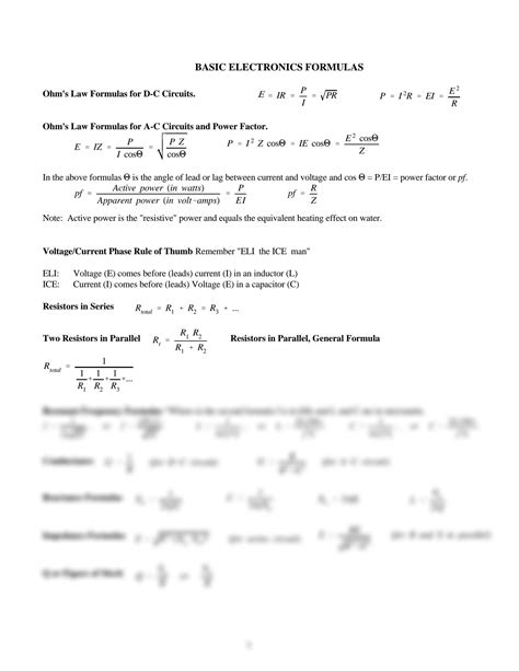 Solution Mastering Electronics Essential Formulas And Equations For
