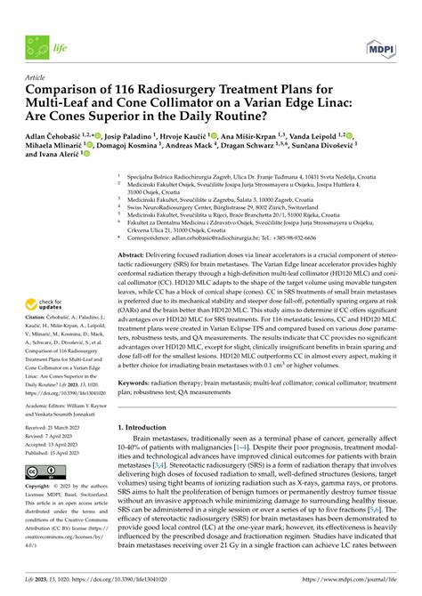 Pdf Comparison Of 116 Radiosurgery Treatment Plans For Multi Leaf And Cone Collimator On A