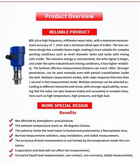 80g Ultra High Frequency Millimeter Wave Radar Level Gauge For Solid Liquid Detection