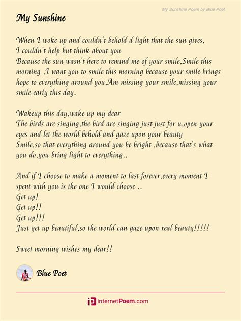 My Sunshine Poem By Blue Poet