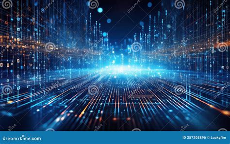 Digital Binary Code Matrix Background With Glowing Lines And Data Flow