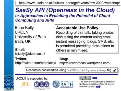 Brian Kelly And Paul Walk Saasy Apis Openness In The Cloud Ppt Cloud Computing Internet