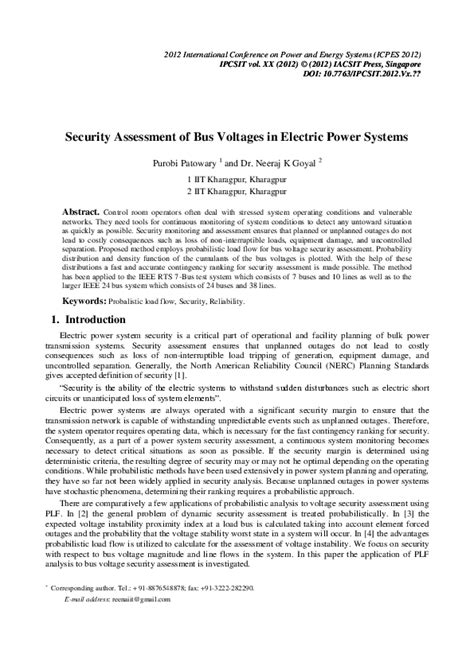 Pdf Security Assessment Of Bus Voltages In Electric Power Systems