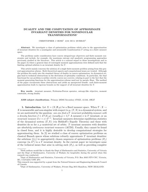 Pdf Duality And The Computation Of Approximate Invariant Densities For Nonsingular Transformations