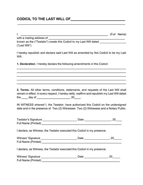 Wills Codicil Template