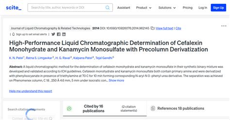 High Performance Liquid Chromatographic Determination Of Cefalexin Monohydrate And Kanamycin