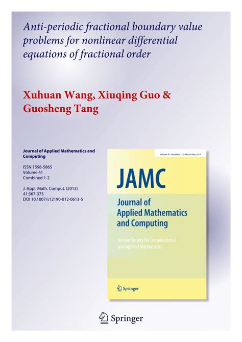 Pdf Anti Periodic Fractional Boundary Value Problems For Nonlinear Differential Equations Of