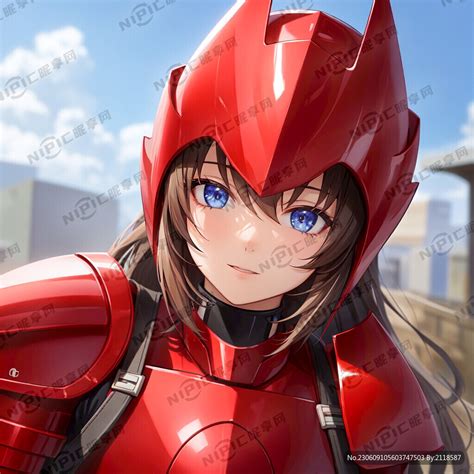 Ai创作图红色铠甲少女加挡脸钢盔 昵图网