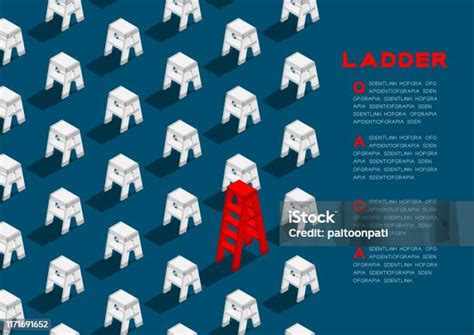 사다리 3d 등각 투영 패턴 건설 도구 개념 포스터 및 배너 수평 디자인 그림 복사 공간이있는 파란색 배경에 격리 벡터 Eps 10 가정 생활에 대한 스톡 벡터 아트 및
