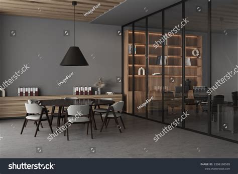 회색 벽이 있는 현대적인 사무실 회의실의 스톡 일러스트 2296190595 Shutterstock