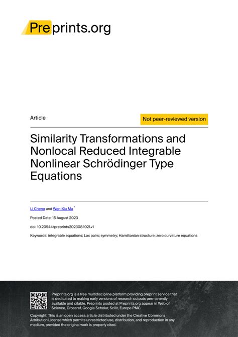 Pdf Similarity Transformations And Nonlocal Reduced Integrable Nonlinear Schrödinger Type