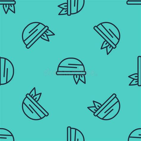 Black Line Bandana Icon Isolated Seamless Pattern On Green Background
