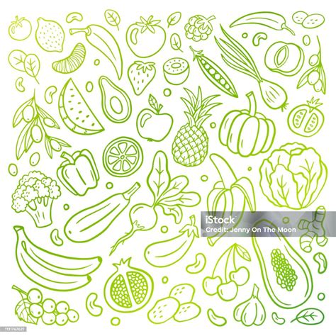 건강 한 음식 테마로 손으로 그린 벡터 일러스트입니다 원래 낙서 유기농 스타일의 과일과 야채 0명에 대한 스톡 벡터 아트 및 기타 이미지 Istock