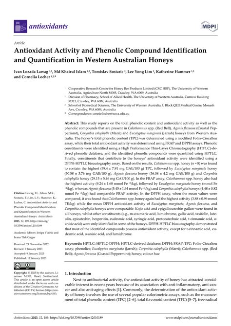 Pdf Antioxidant Activity And Phenolic Compound Identification And