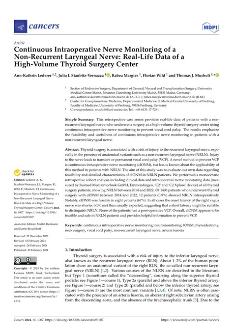Pdf Continuous Intraoperative Nerve Monitoring Of A Non Recurrent Laryngeal Nerve Real Life