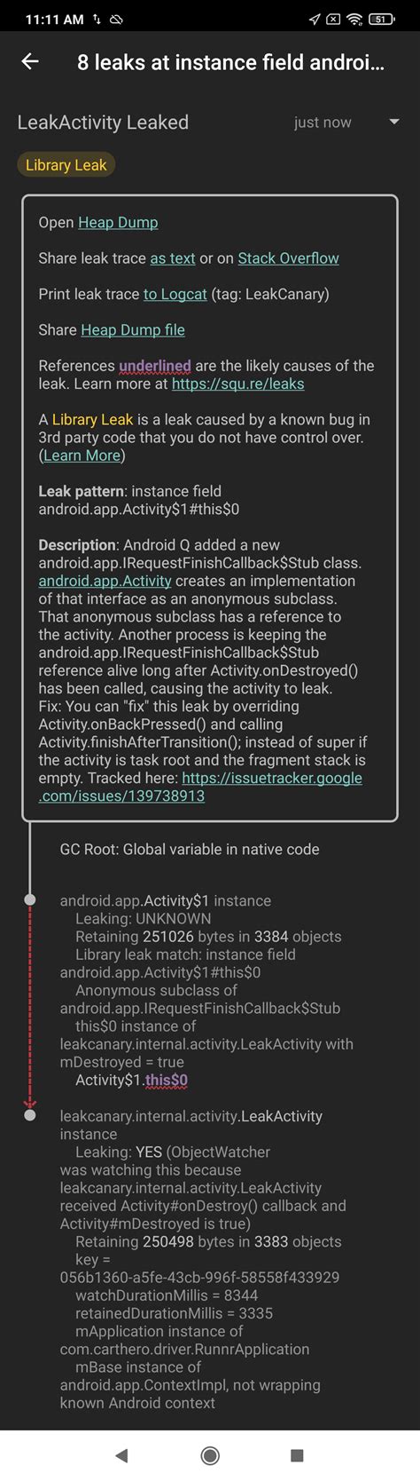 LeakActivity Leaked Issue Square Leakcanary GitHub