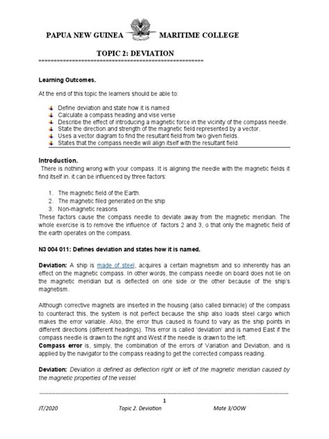 Compass Topic 2 Deviation Pdf Compass Earth S Magnetic Field