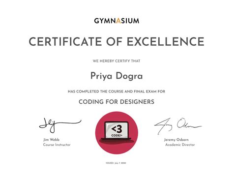 Coding For Designers Gymnasium Certificate Answers