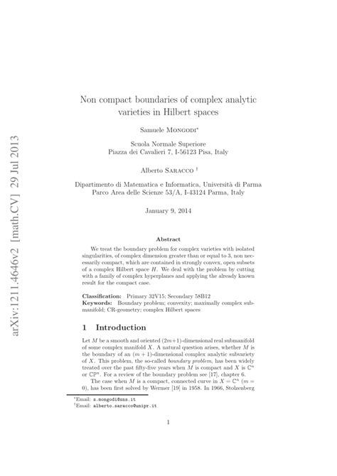 Pdf Non Compact Boundaries Of Complex Analytic Varieties In Hilbert