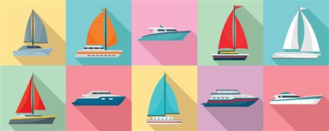 Yacht Icon Set Flat Style 11993204 Vector Art At Vecteezy