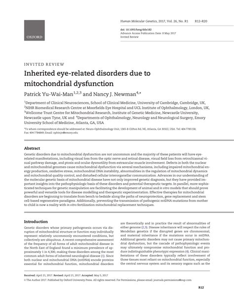 Pdf Inherited Eye Related Disorders Due To Mitochondrial Dysfunction