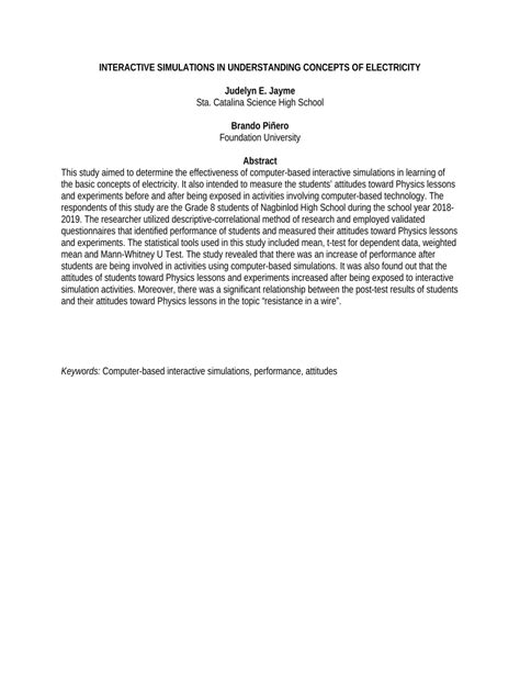 Pdf Interactive Simulations In Understanding Concepts Of Electricity