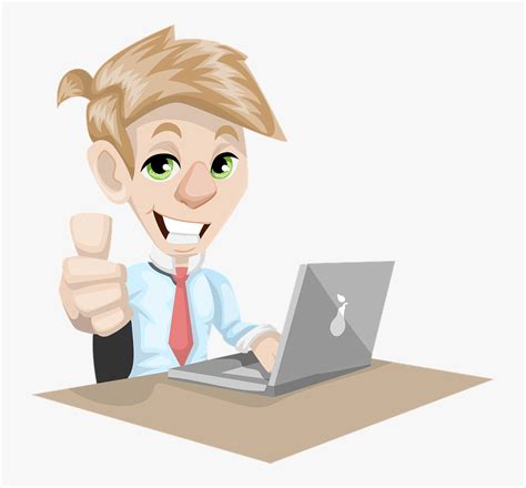 Man Adult Businessman Laptop Working Desk Cartoon Man On Laptop HD Png Download Kindpng