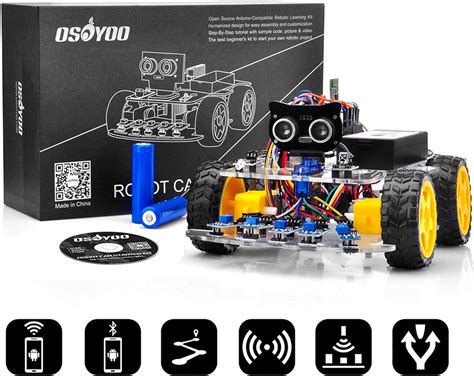 osoyoo arduino用 uno 多機能 教育 ロボット カー stem リモコン app 4wd構築、プログラミング、学習 のた