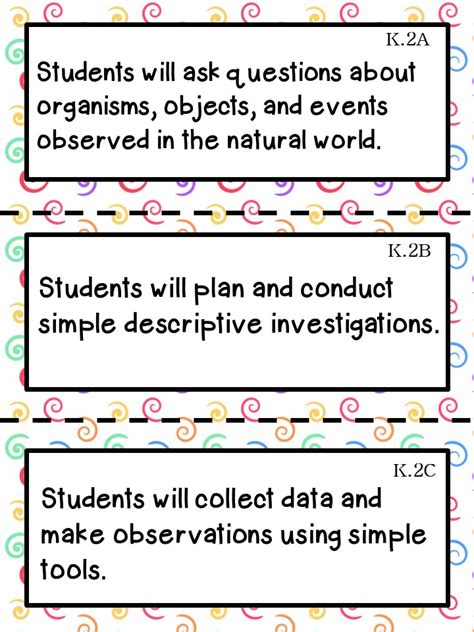 Kindergarten Science Teks Learning Objective Cards Posters 3 Color Bandw Made By Teachers