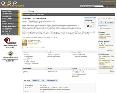 Com Padre Digital Library Open Source Physics General Relativity Proper Length Interactive For