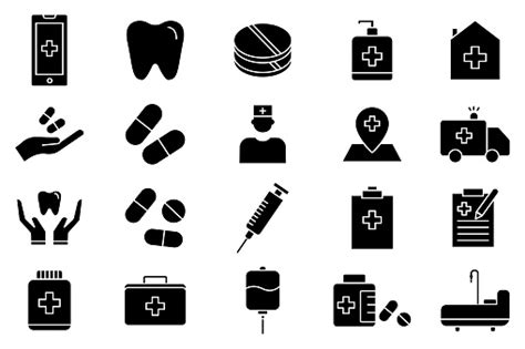 의료 및 건강 관리 그림 아이콘 세트입니다 글리프 아이콘 스타일입니다 간단한 벡터 디자인 편집 가능 개념에 대한 스톡 벡터 아트