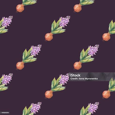 꽃이 만발한 히아신스가 있는 수채화 배경 꽃이 있는 끝없는 벽지 히아신스 수채화 그림입니다 손으로 그렸습니다 0명에 대한 스톡 벡터 아트 및 기타 이미지 Istock