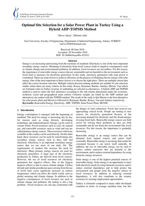 pdf optimal site selection for a solar power plant in turkey using a
