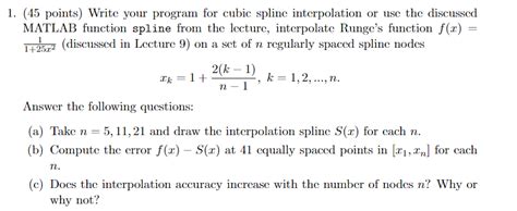 Solved Points Write Your Program For Cubic Spline Chegg