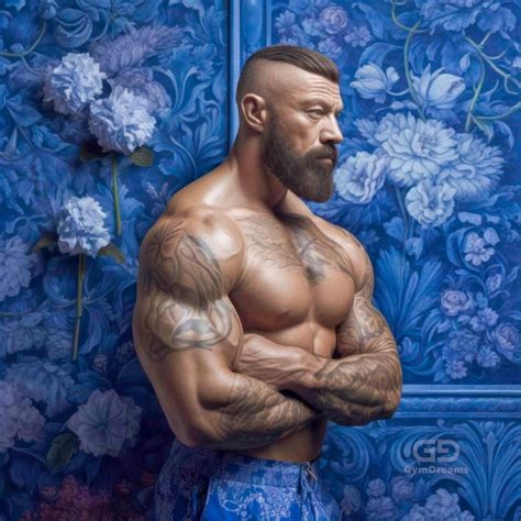 Muscle Bears With Chinese Porcelain Floral Ornaments In Blue Rgayaiart