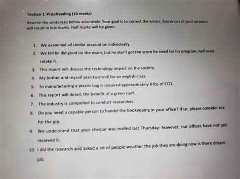 Solved Section 1 Proofreading 10 Marks Rewrite The Chegg Com