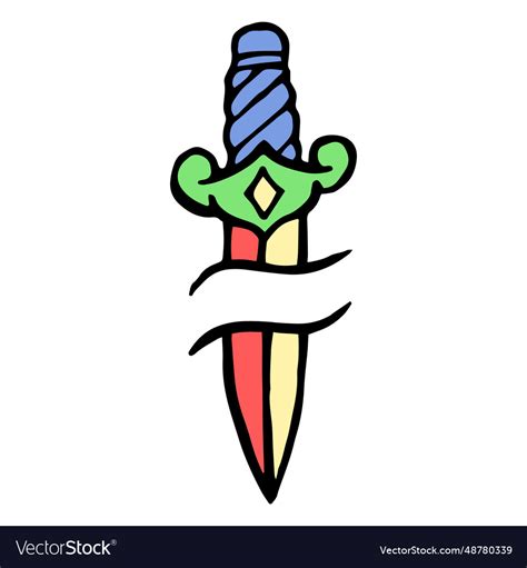 Dagger Colored Vintage Tattoo Royalty Free Vector Image