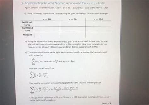 solved 2 approximating the area between a curve and the