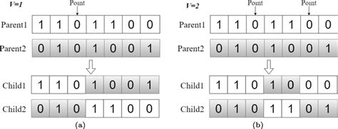 the gene crossover process in the npga algorithm figure a and b
