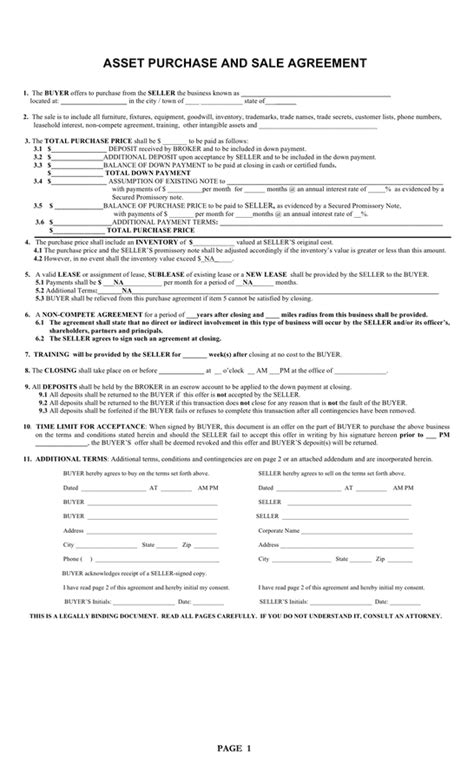 Asset Purchase And Sale Agreement In Word And Pdf Formats