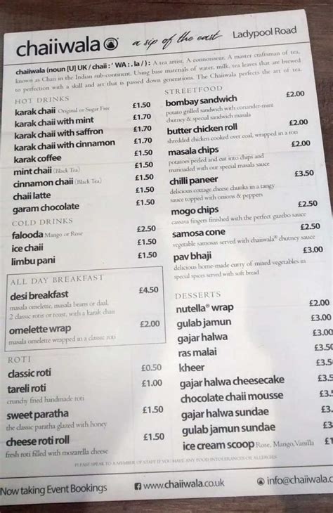 Chaiiwala Menu Feed The Lion