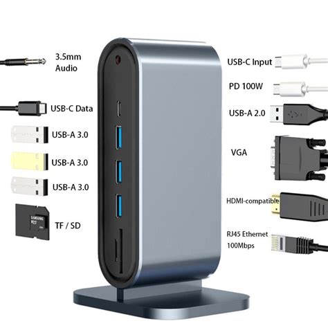 Bộ Chuyển đổi Usb C Hub Type C Sang Hdmi Usb 3 1 12 Trong 1 Với đầu đọc Thẻ Micro Sd Rj45