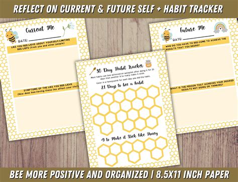 Bee Positive Honeybees Printable Planner Bee Printable Daily Habit Tracker Monthly Calendar