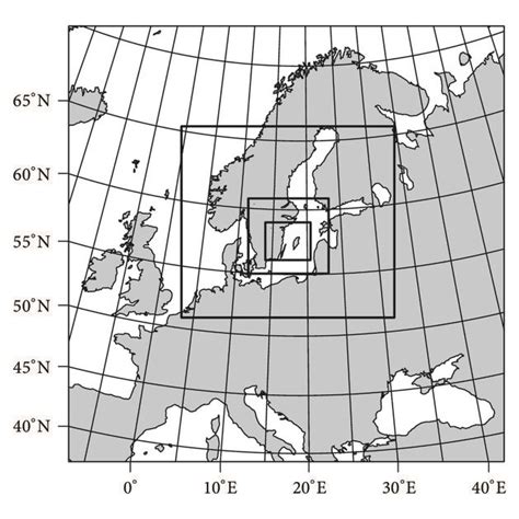A Wrf Model Domain Setup Showing The Outer Domain And Three Nested Download Scientific