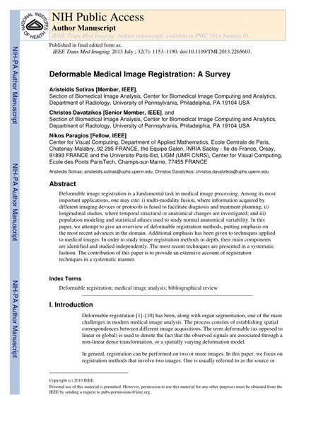 Pdf Deformable Medical Image Registration A Survey